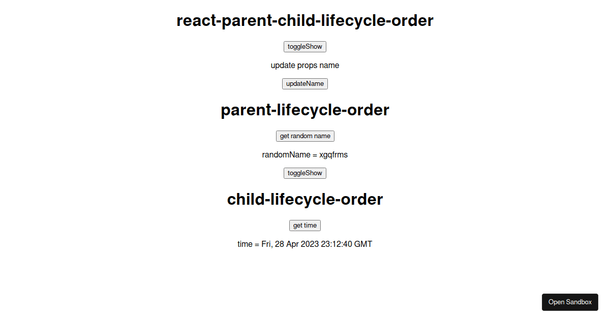react-parent-child-lifecycle-order (update parent state render render) - Codesandbox
