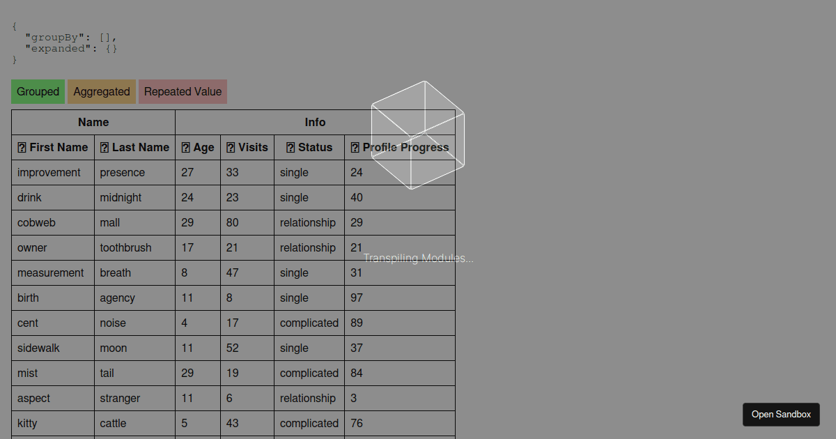 TanStack/table: grouping - Codesandbox