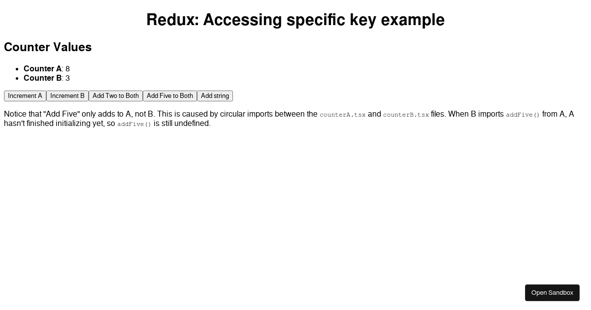 Redux accessing specific key - Codesandbox