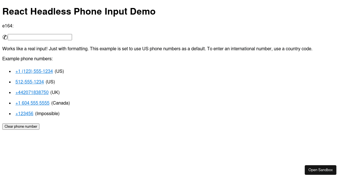 React Headless Phone Input Demo (forked) - Codesandbox