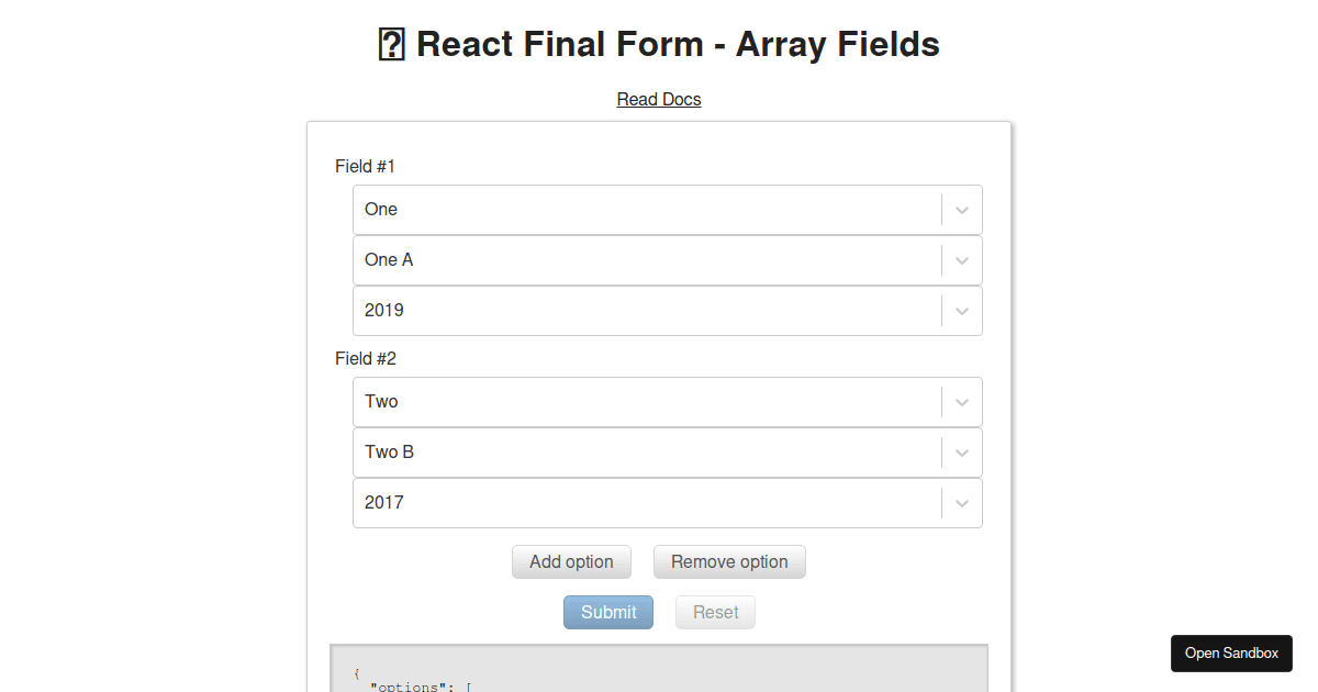 React Final Form - Clear Secondary Selects - Codesandbox