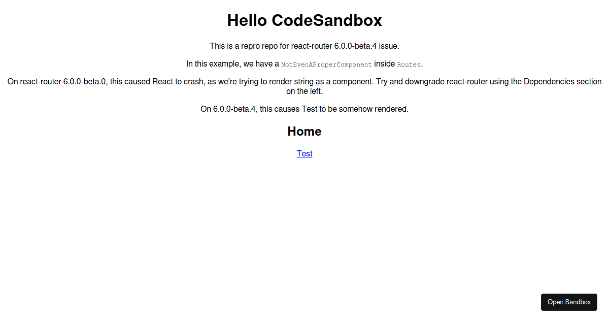 React Router Render Issue 2 Codesandbox