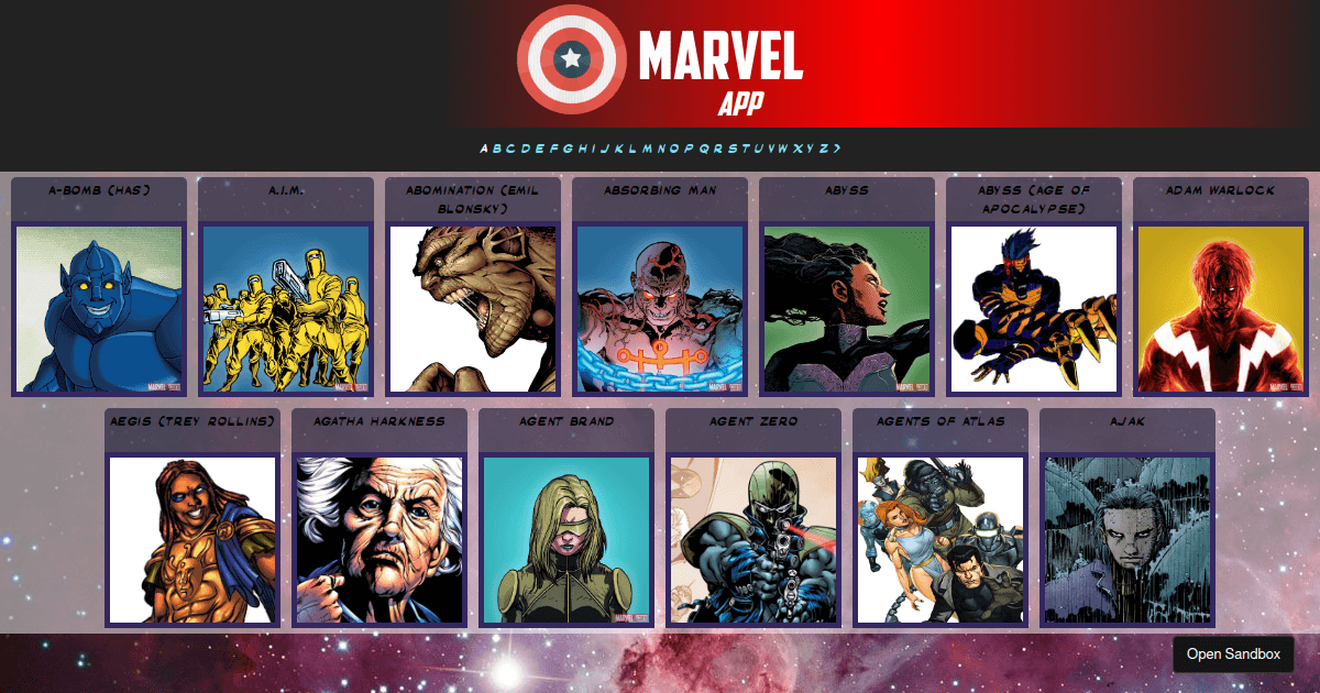 Marvel App Improved - Codesandbox