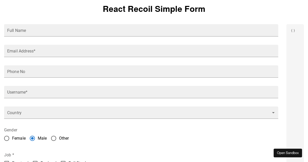 Simple React Recoil Form Forked Codesandbox