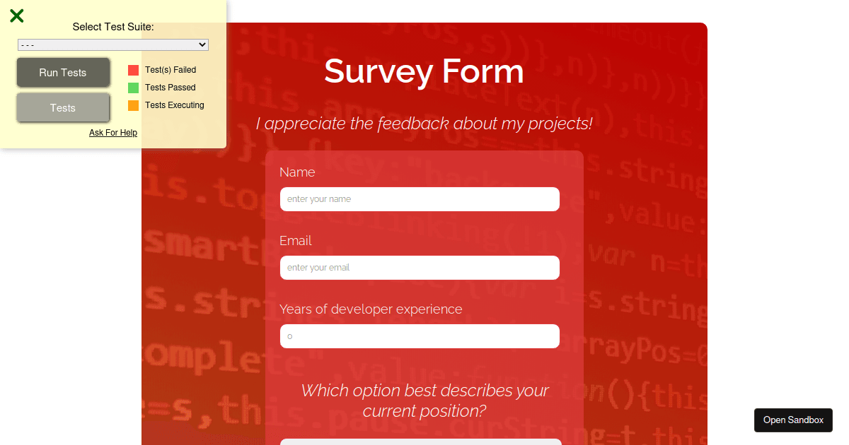 Survey Form Freecodecamp Project Codesandbox 6815
