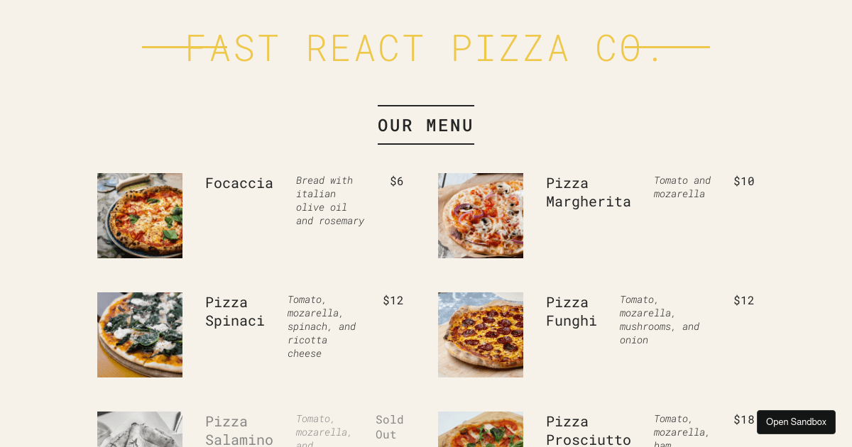 pizza menu (forked) - Codesandbox