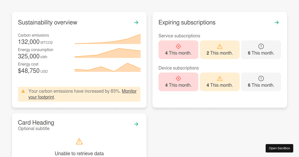 dashboard card - Codesandbox