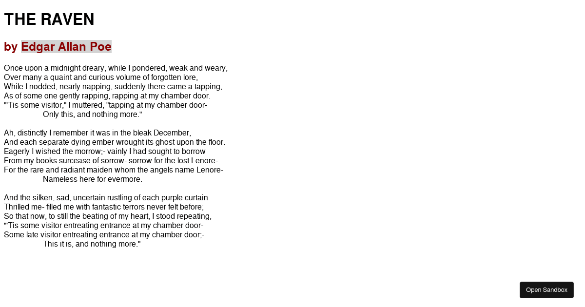 The Raven - CSS Text - Codesandbox