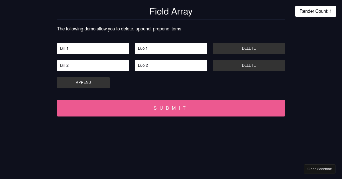 React Hook Form - useFieldArray (forked) - Codesandbox