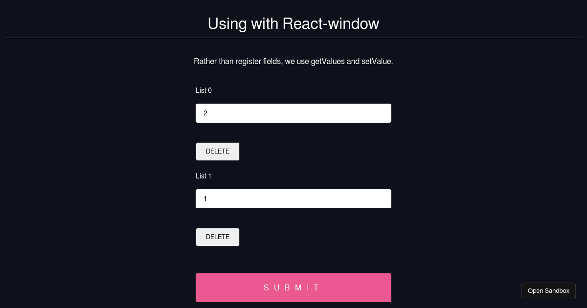 React Hook Form - with React window (forked) - Codesandbox React Hook Form - with React window (forked) - Codesandbox