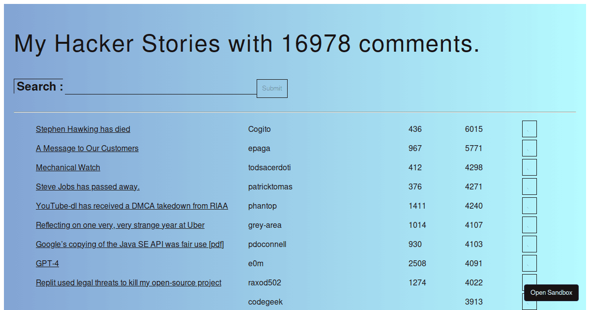 hacker-stories - Codesandbox