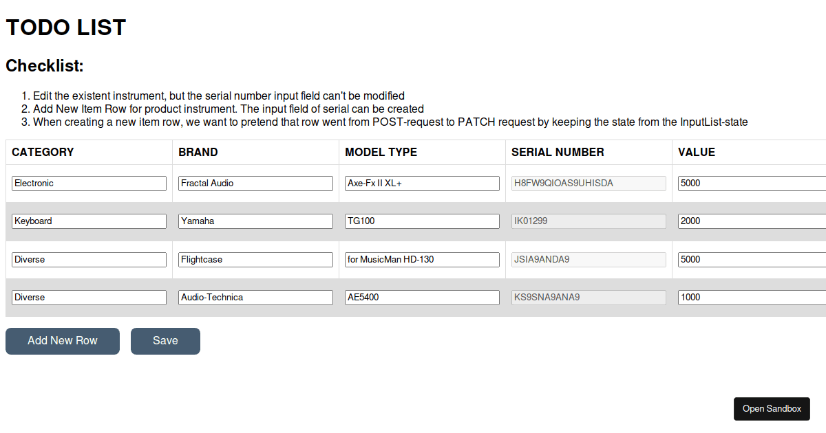 CRUD-Table - Codesandbox
