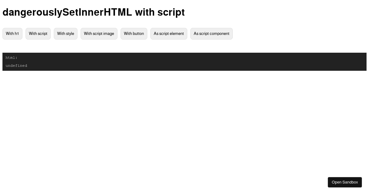 dangerouslySetInnerHTML with script - Codesandbox