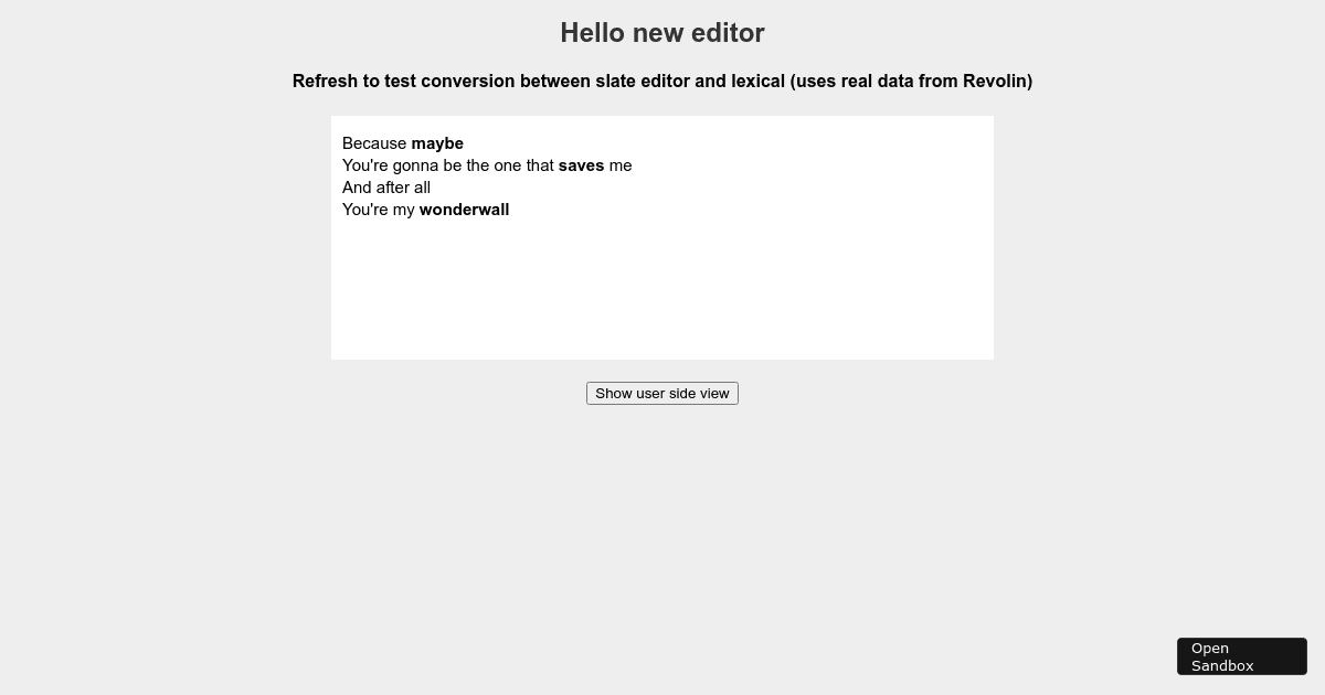Lexical rich text editor test (forked) - Codesandbox Lexical rich text editor test (forked) - Codesandbox