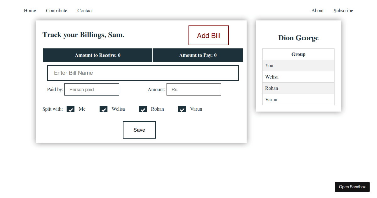 splitbill - Codesandbox