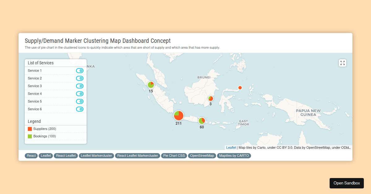 Supply/Demand Map Clustering Concept - Codesandbox
