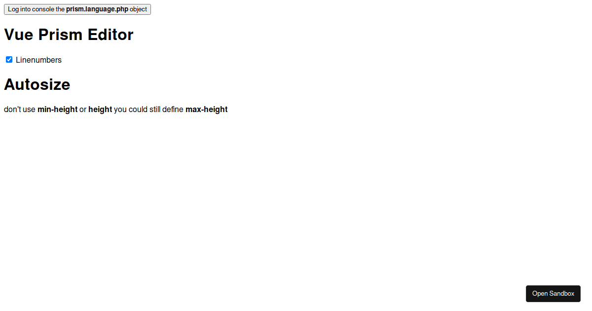 Vue Prism Editor Php Raise Errors Codesandbox