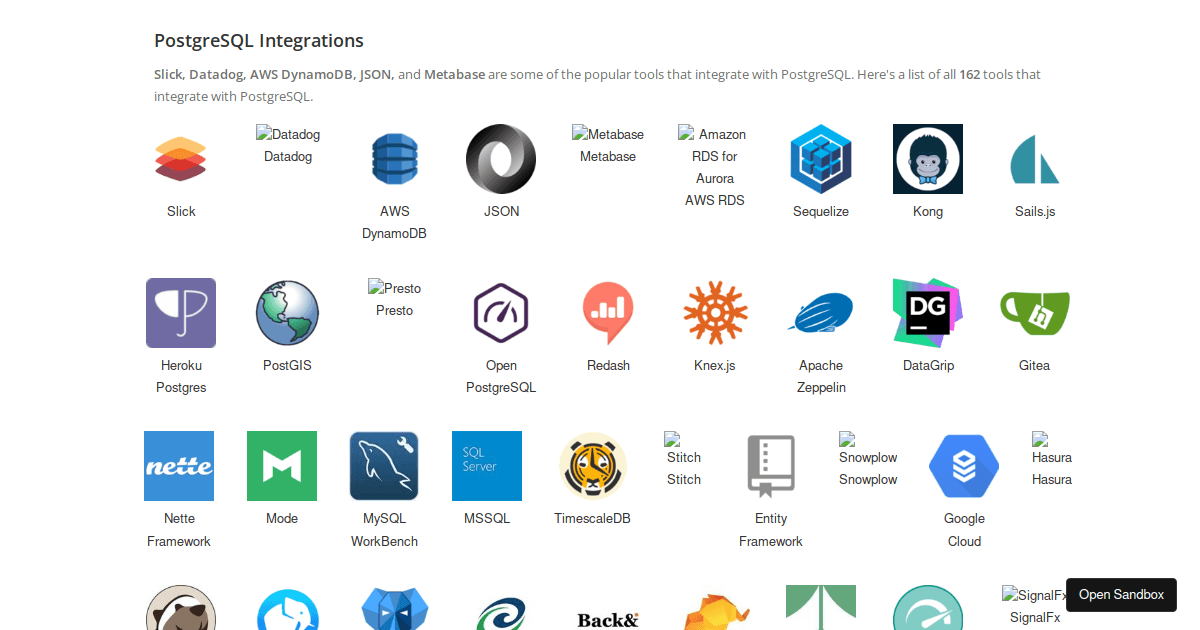 PostgreSQL Integrations - Codesandbox