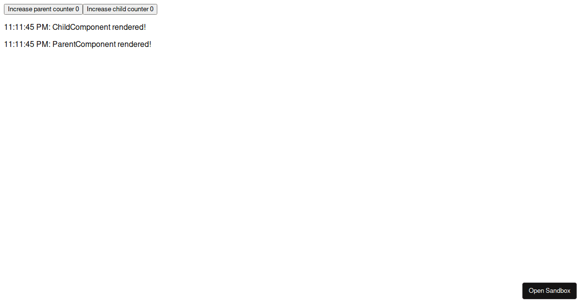 Simple React Rendering Example Codesandbox