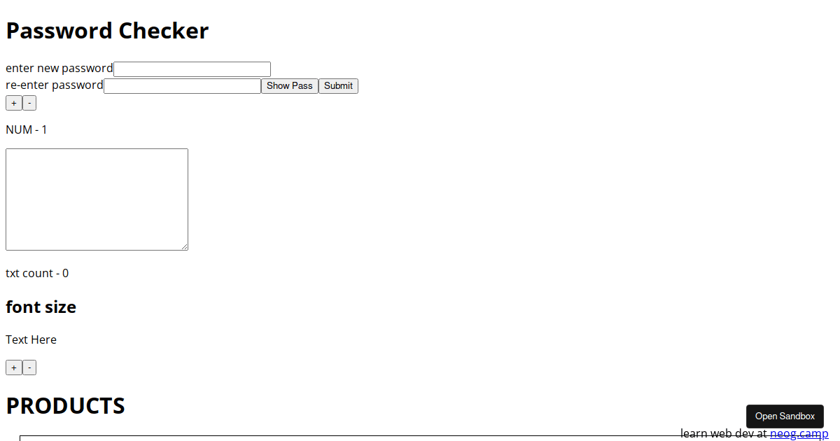 Neog React Practice Codesandbox