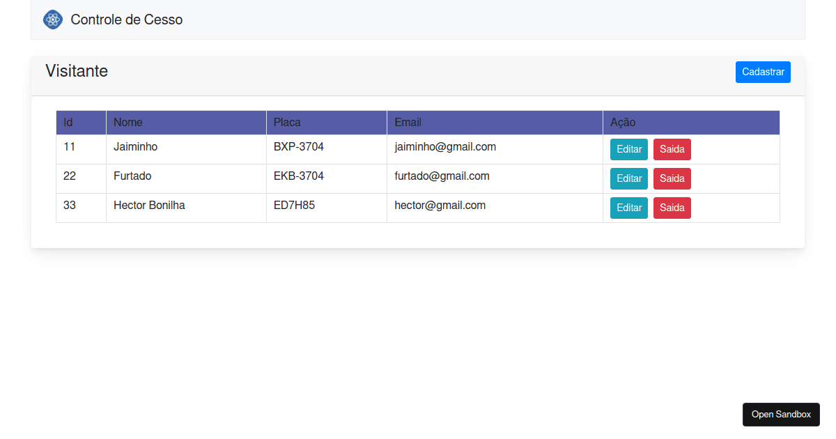 Crud Simples - Codesandbox