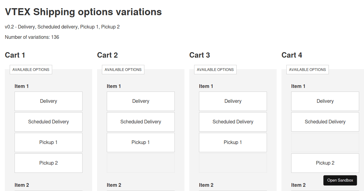 Shipping variations - Codesandbox