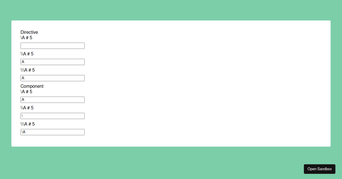 Vue Input Facade First Character Escaped 2 Codesandbox