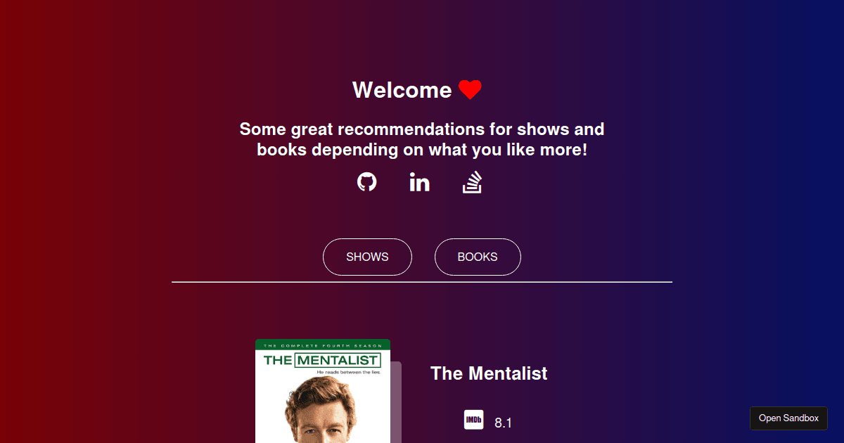 books-and-shows-recommender - Codesandbox