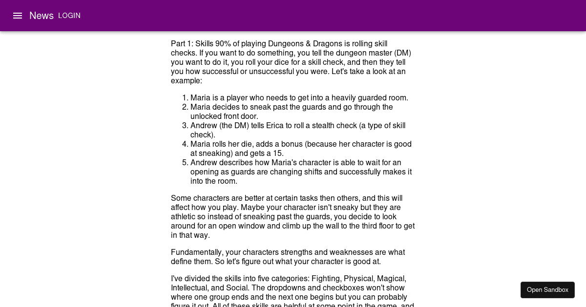 D&D Character Creation - Codesandbox