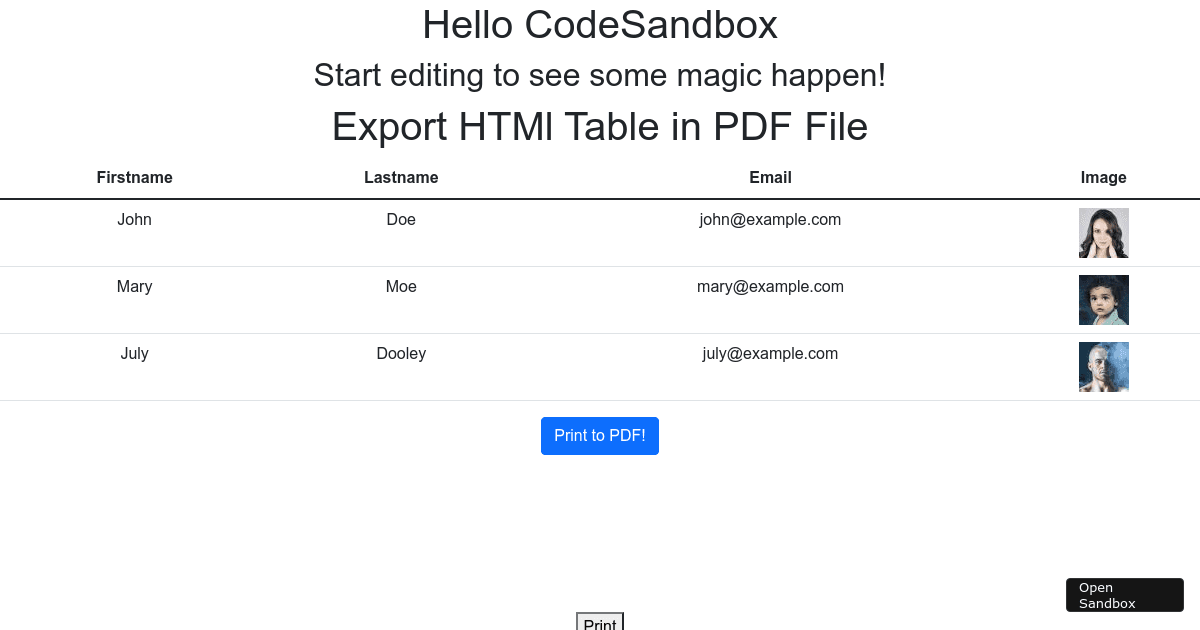 download html to pdf (forked) - Codesandbox