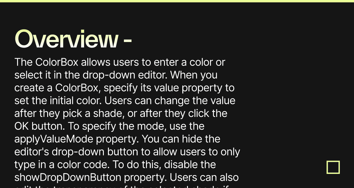 Overview - DevExtreme Color Box - Codesandbox