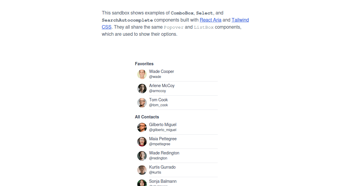 Tailwind contact list - Codesandbox