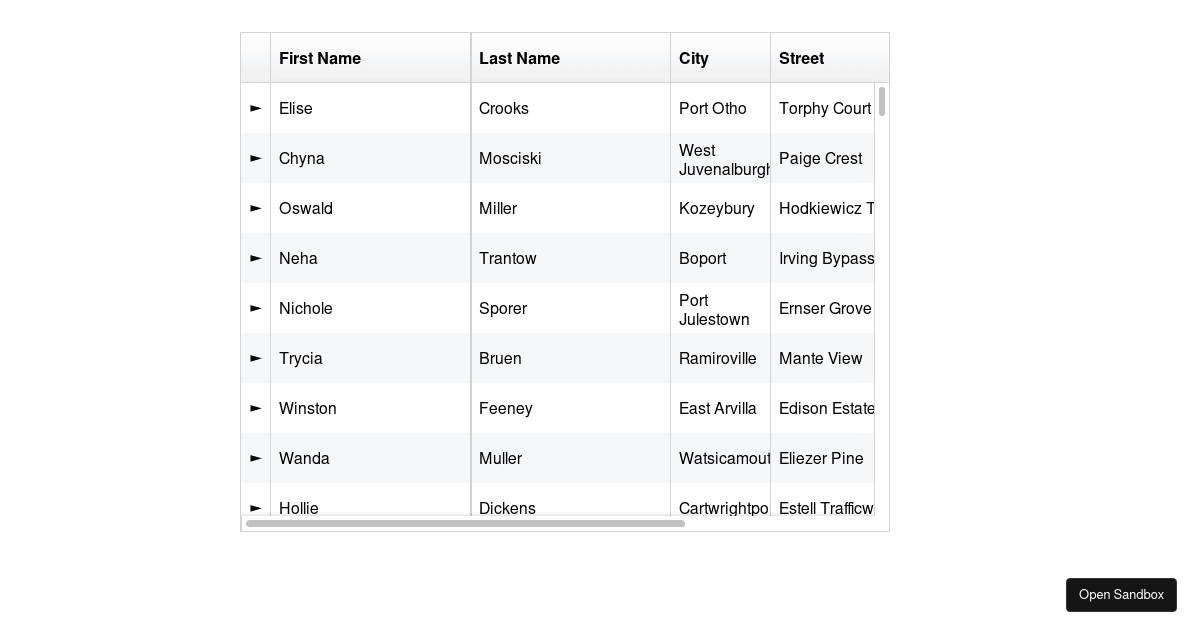 Fixed Data Table Advanced Example - Codesandbox