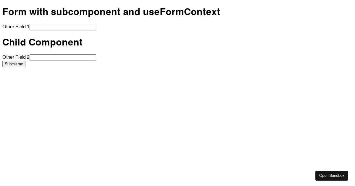 RHF - useformContext and register type safety - Codesandbox