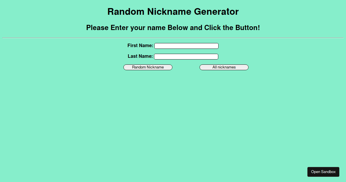 NickName Generator - Codesandbox