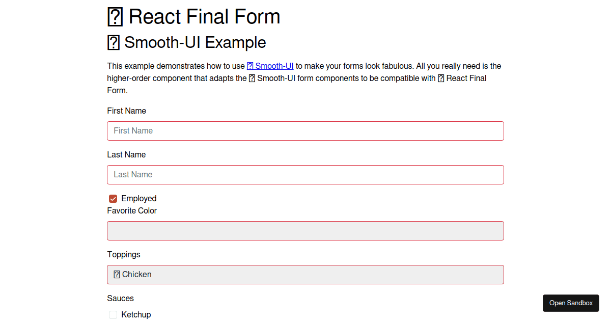 🏁 React Final Form - 🍭 Smooth-UI Example - Codesandbox