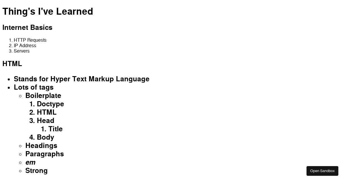Bullet points and numbers - Codesandbox