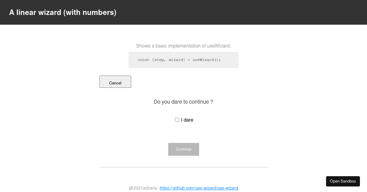 Use Wizard 1 Forked Codesandbox