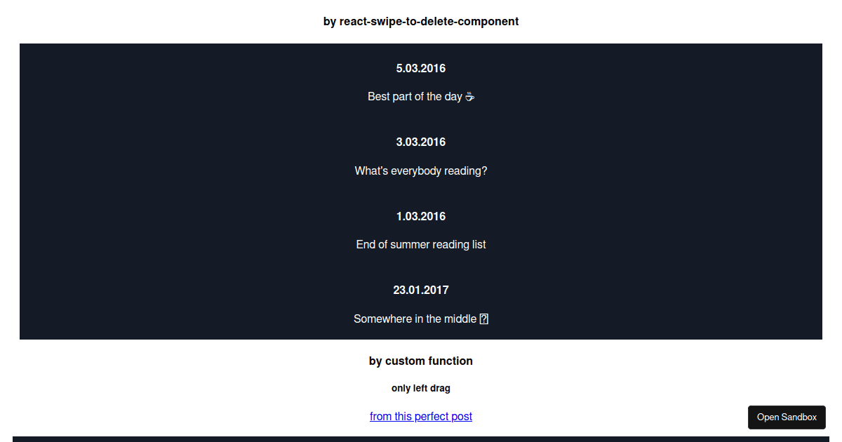 swipe-to-delete-component and cutom function - Codesandbox
