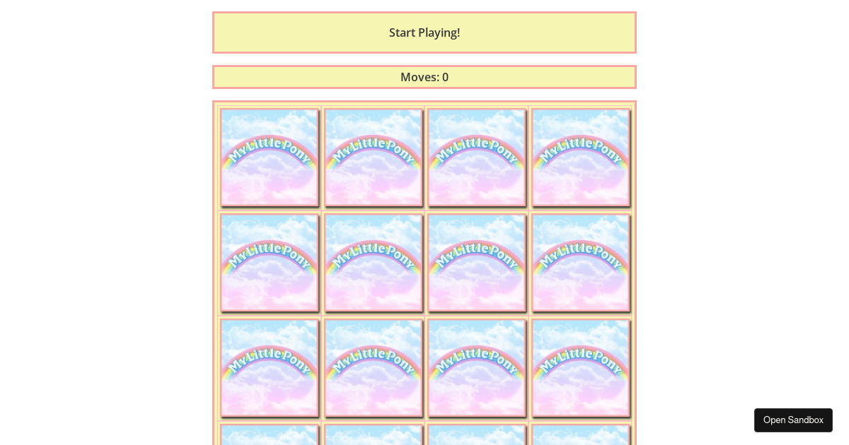 SabrinaMarkon/react-my-little-pony-matching-game - Codesandbox