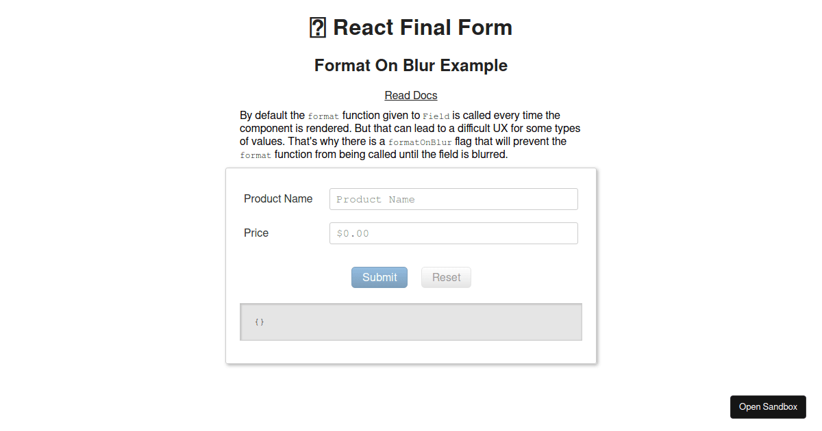 🏁 React Final Form - Format On Blur Example - Codesandbox