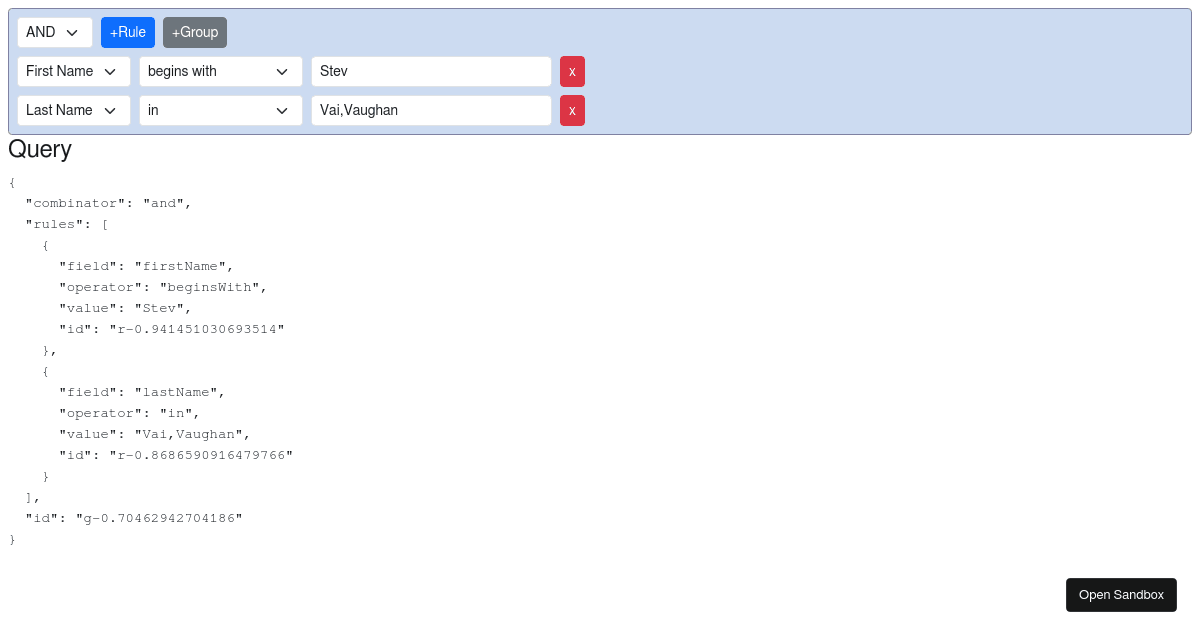 react-querybuilder-bootstrap-example - Codesandbox