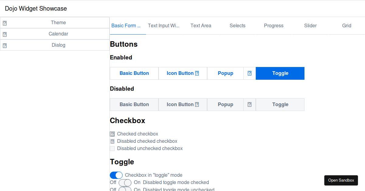 Dojo2 Widget Showcase Codesandbox