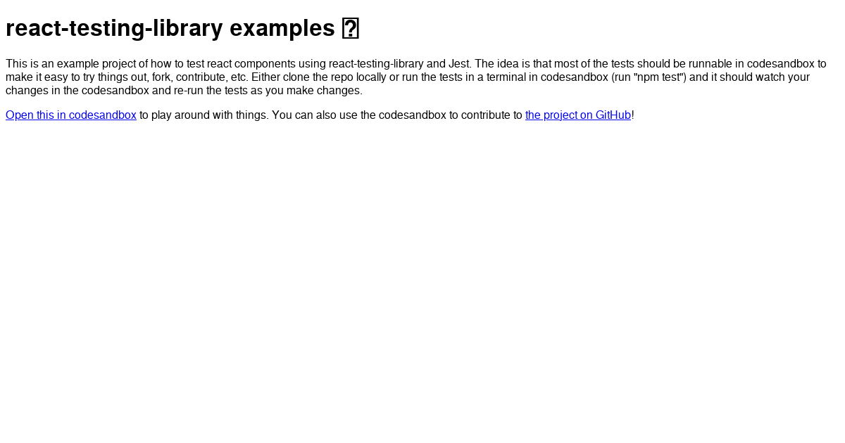React testing library examples Codesandbox React testing library examples Codesandbox