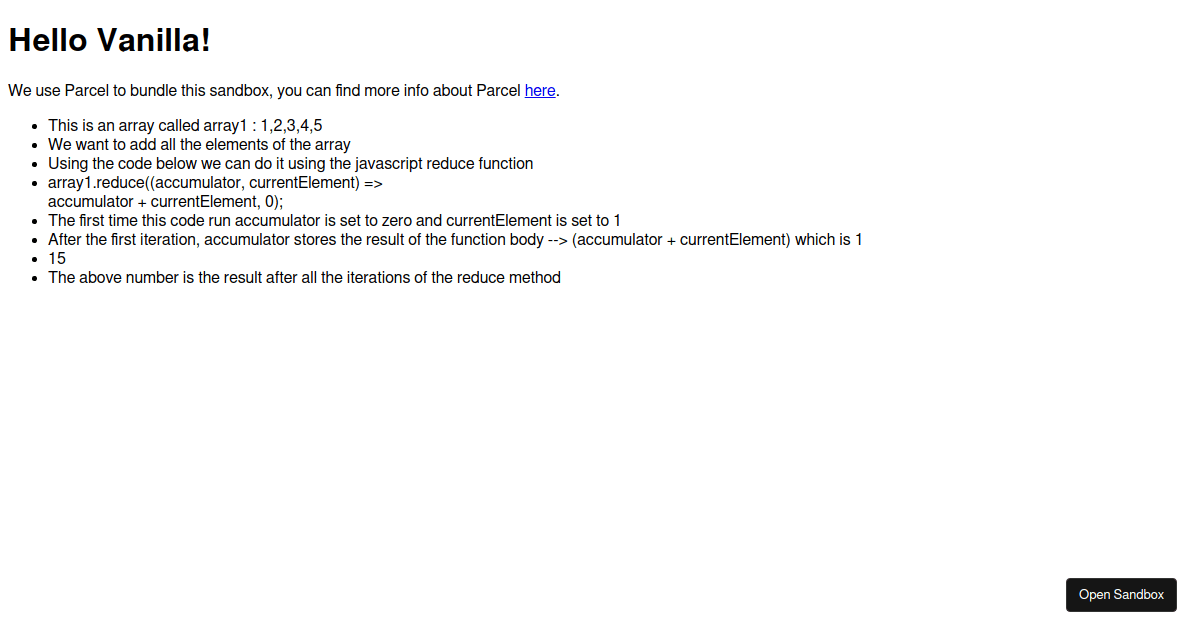 Reduce function project (forked) - Codesandbox