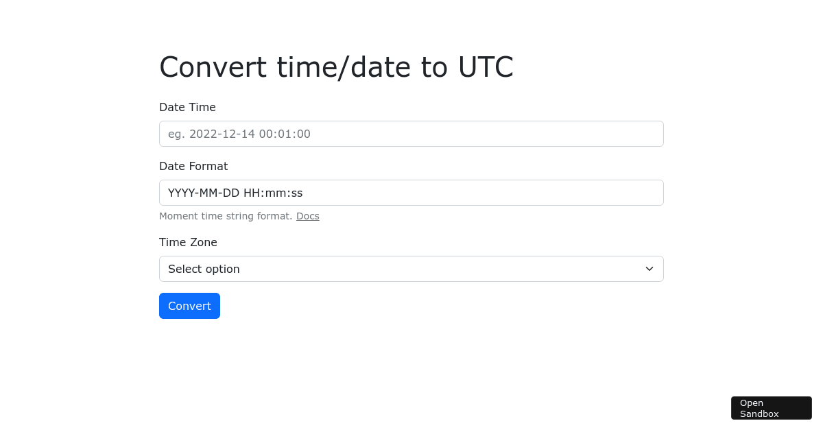 Convert Date time To UTC Codesandbox