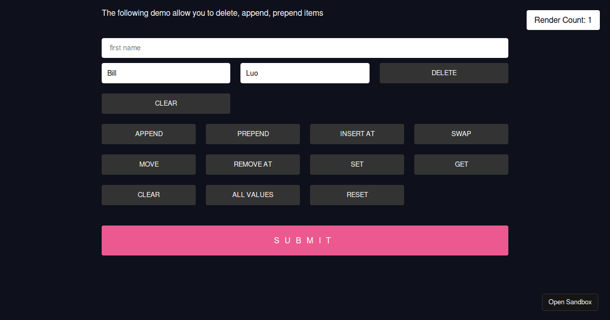 React Hook Form - useFieldArray (forked) - Codesandbox