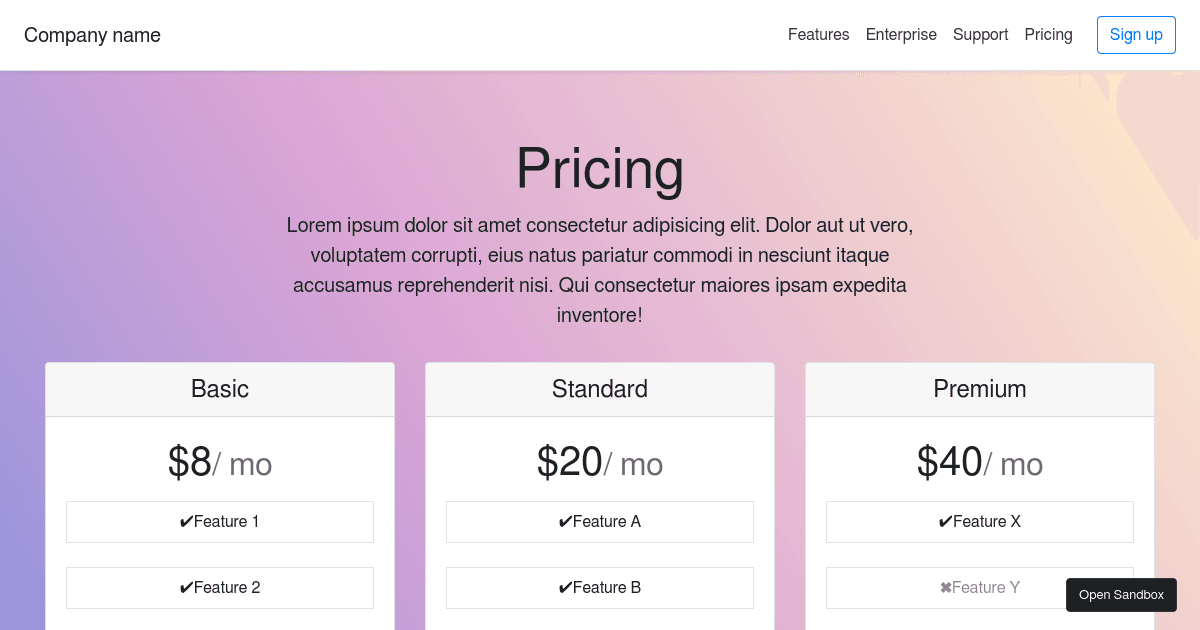 react-bootstrap-pricing (forked) - Codesandbox