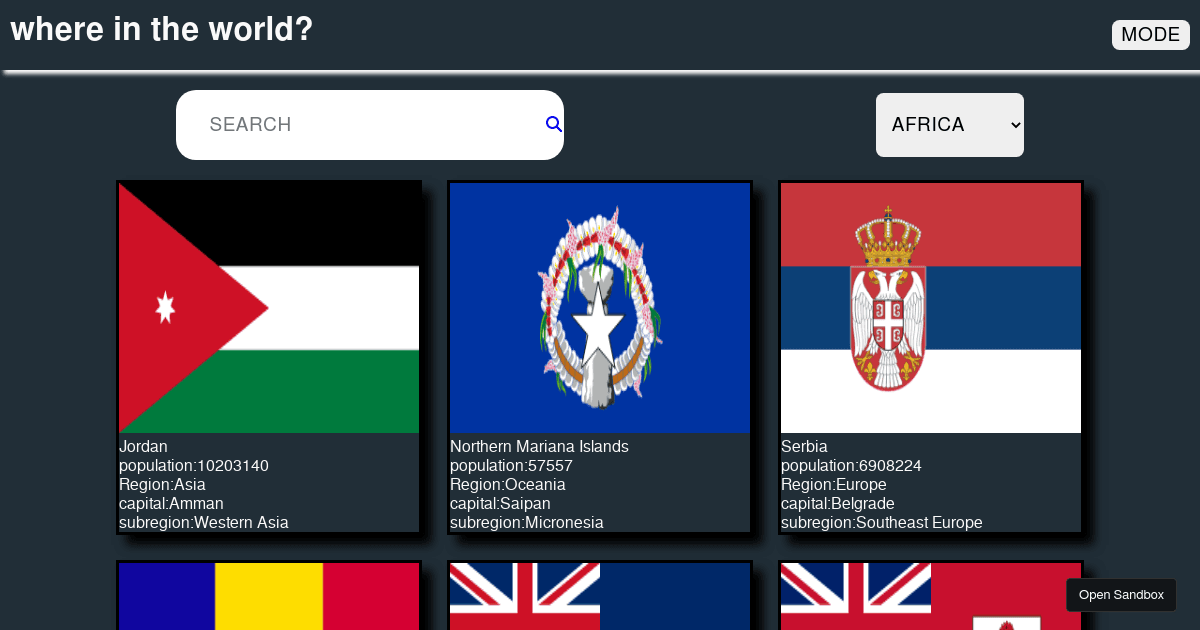 Rest countries - Codesandbox