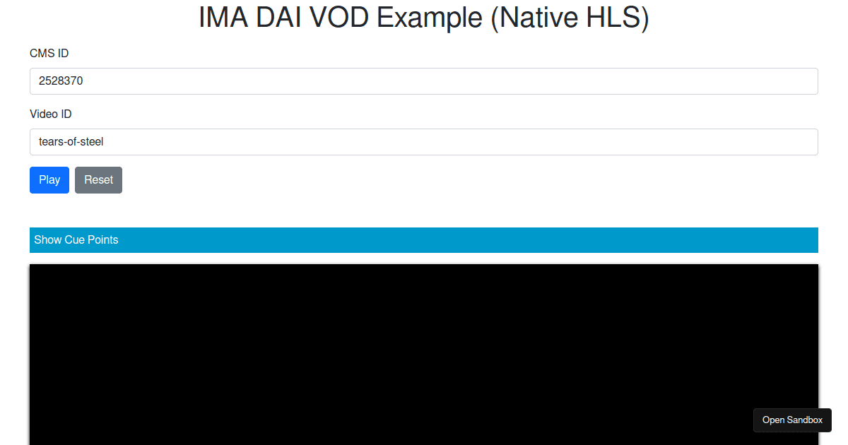 Google IMA DAI Native HLS - Codesandbox